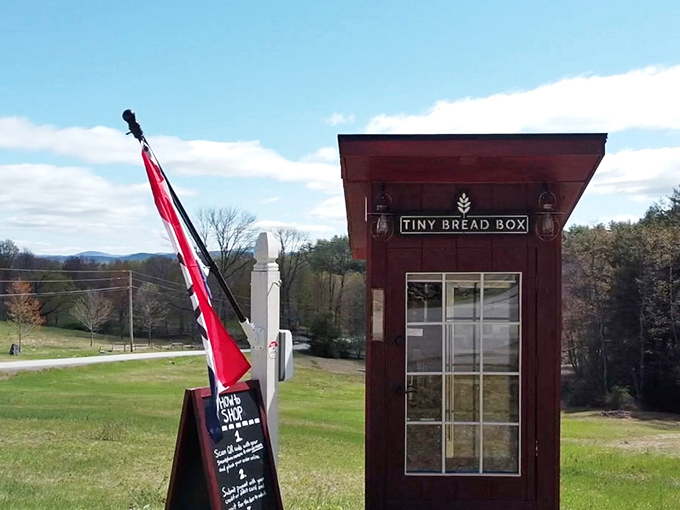 The charming red Tiny Bread Box stands like a culinary lighthouse on Vermont's country roads, beckoning carb enthusiasts with its simple promise of excellence.