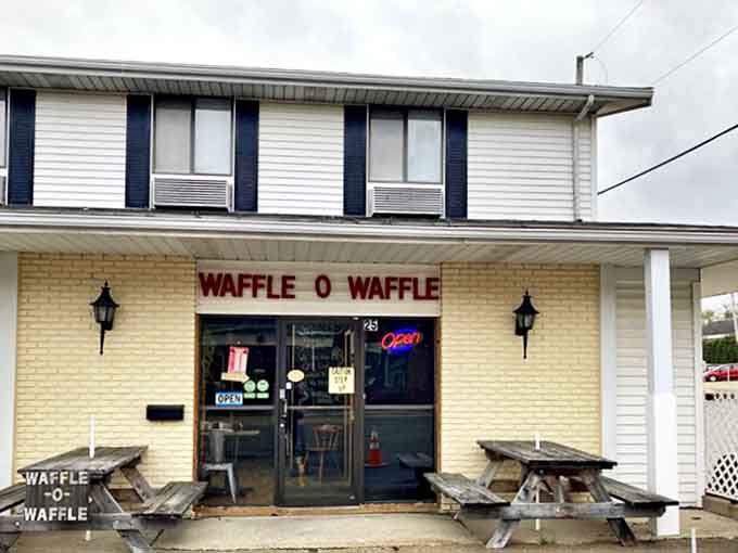 Exterior: The unassuming cream-colored building with bold red "WAFFLE O WAFFLE" lettering &ndash; like finding a Broadway star performing in your neighborhood theater.