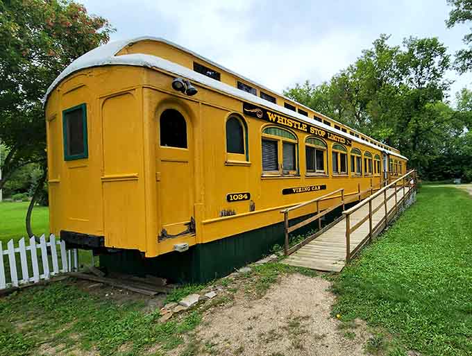 That cheerful yellow Viking Car isn't just pretty to look at, it's your ticket to sleeping where railroad history actually happened, minus the clickety-clack.