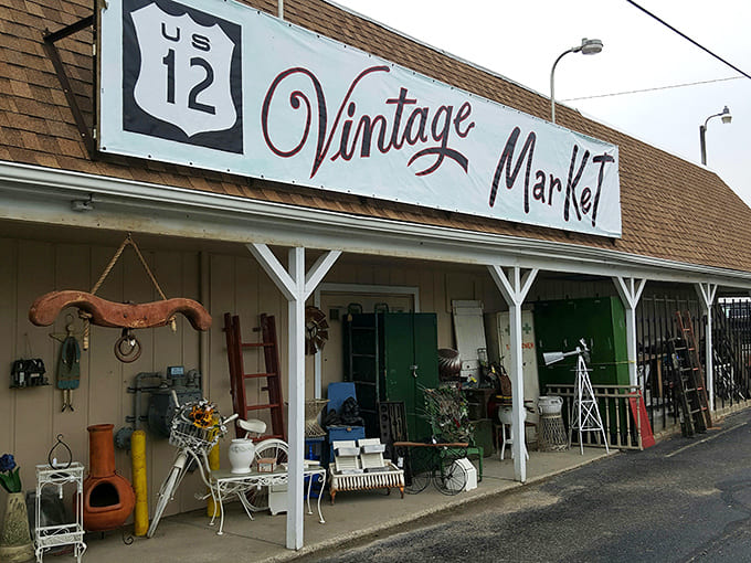 The unassuming exterior of US 12 Vintage Market belies the wonderland within &ndash; a roadside attraction where treasure hunting begins before you even step inside.