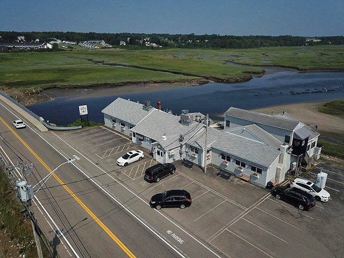 Billy's Chowder House stands proudly against the Maine coastline, its weathered shingles and welcoming entrance promising seafood treasures within.