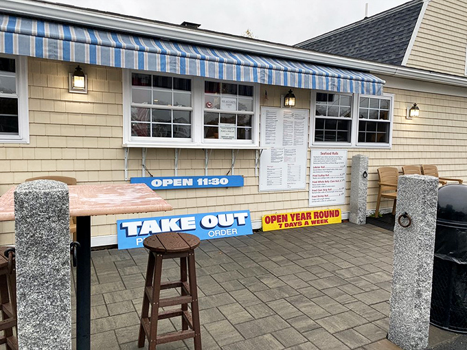The classic shingled exterior with blue and white awnings says "authentic Maine" before you even taste a bite. Open year-round for seafood cravings!