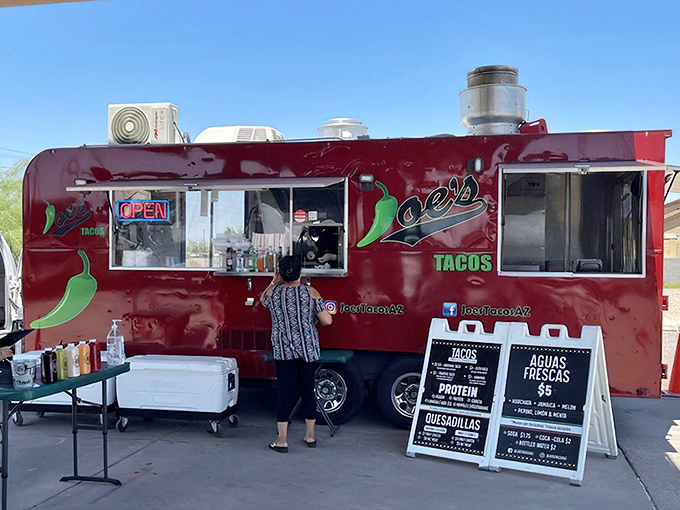 The gleaming candy-apple red exterior of Joe's Tacos isn't just eye-catching, it's a beacon calling all taco lovers to food nirvana.