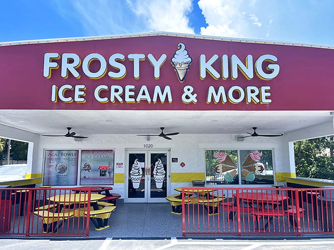 The vibrant pink facade of Frosty King stands like a beacon of joy along South Ridgewood Avenue, promising sweet escapes from everyday life.