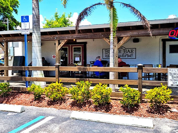 The welcoming exterior of Burg'r Bar beckons with rustic charm and a promise of culinary delights within.