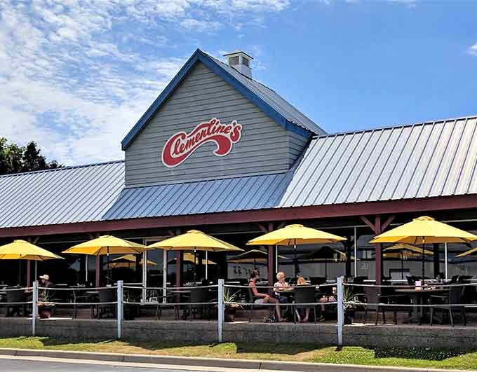 That cheerful yellow patio setup against the blue sky makes you want to grab a seat and stay awhile, doesn't it?