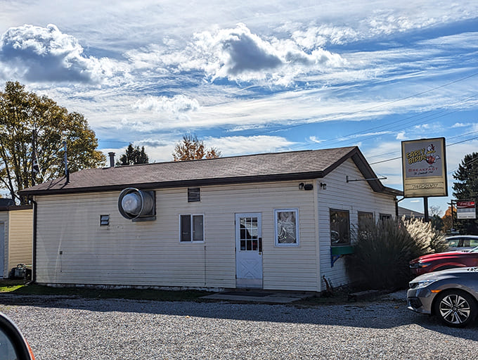 This unassuming white building houses one of Ohio's best-kept breakfast secrets, proving great food doesn't need fancy architecture.