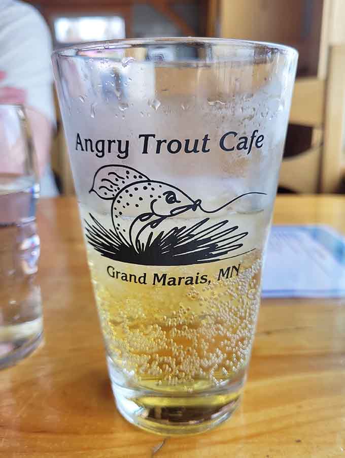 Even the glassware celebrates the caf&eacute;'s identity, holding cold local brews that pair perfectly with whatever fresh catch just landed on your plate.