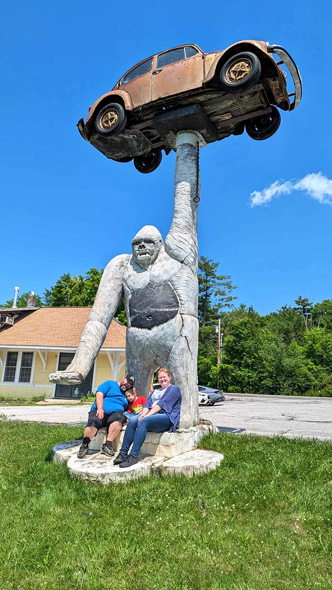 Families create lasting memories at this spot, where children's eyes widen at the sight of this improbable roadside giant.