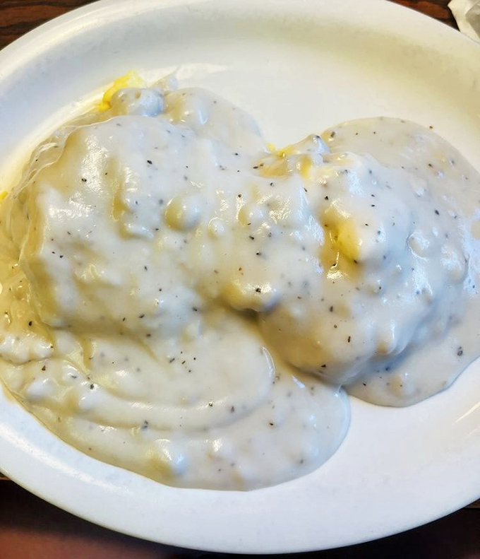 Biscuits and gravy that could make a Southern grandmother nod in approval &ndash; creamy, peppery comfort food at its finest.
