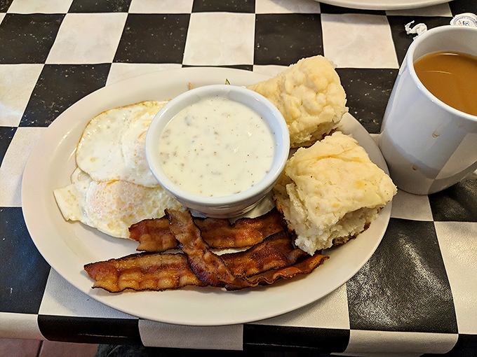 Fluffy biscuits swimming in a sea of creamy gravy. It's not just breakfast, it's a Southern-inspired flavor adventure.
