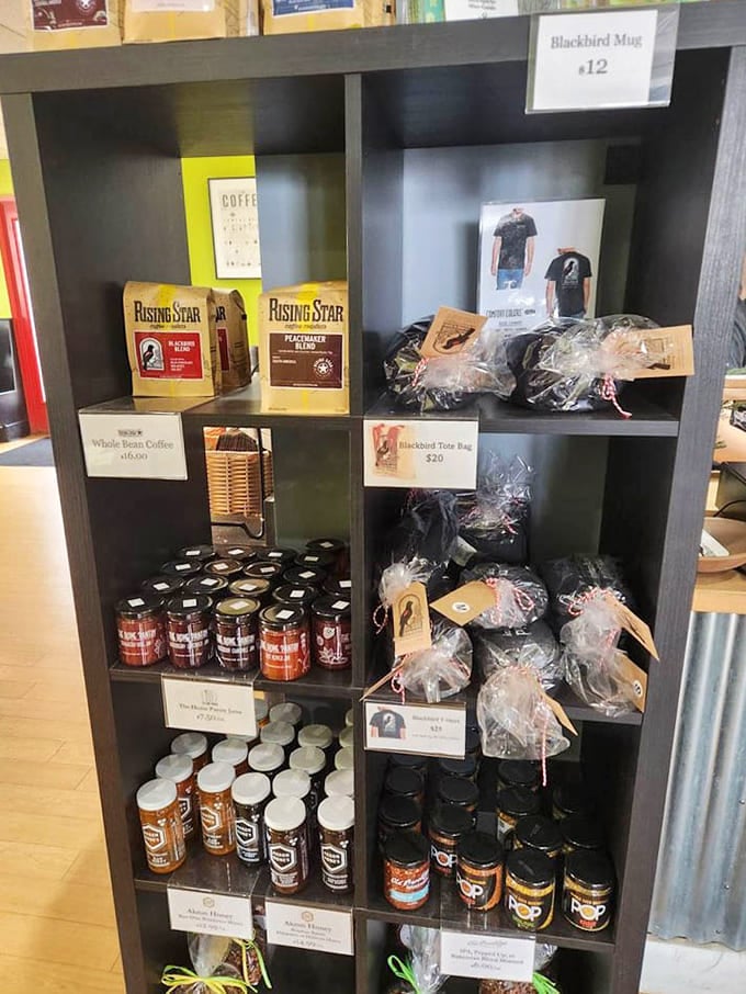 Local products and Blackbird merch turn a simple bakery visit into a full-blown shopping experience of deliciousness.