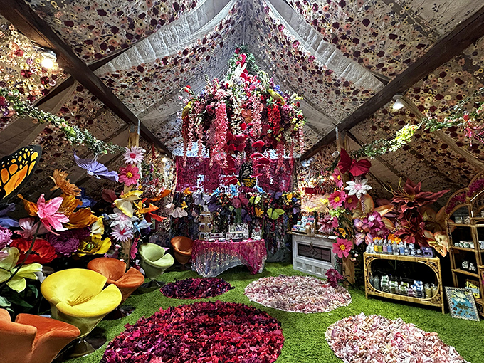A floral sanctuary where oversized blooms create seating worthy of fairy royalty &ndash; Alice would approve of this Wonderland.