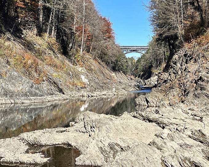 Autumn reflections in the gorge – when Vermont's fall colors double their impact by posing for their own portraits in the water.