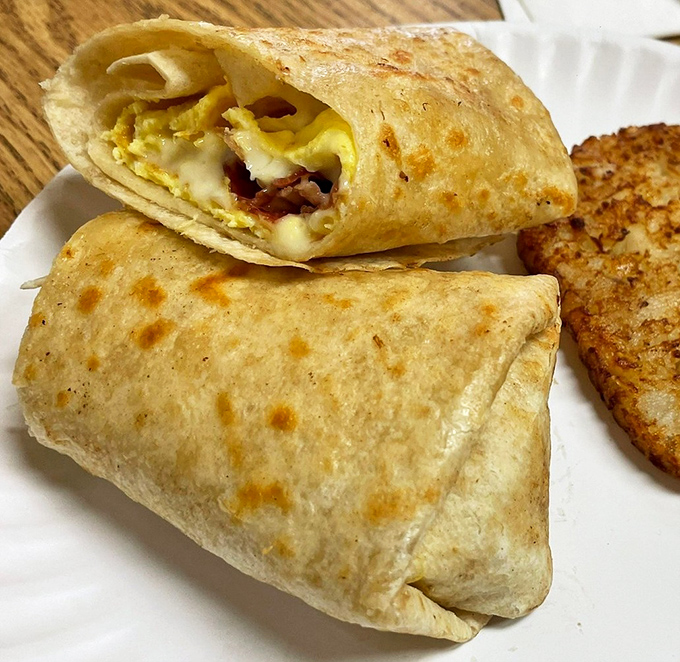 The essence of morning comfort, a friendly breakfast burrito filled with warm flavors and everyday deliciousness.
