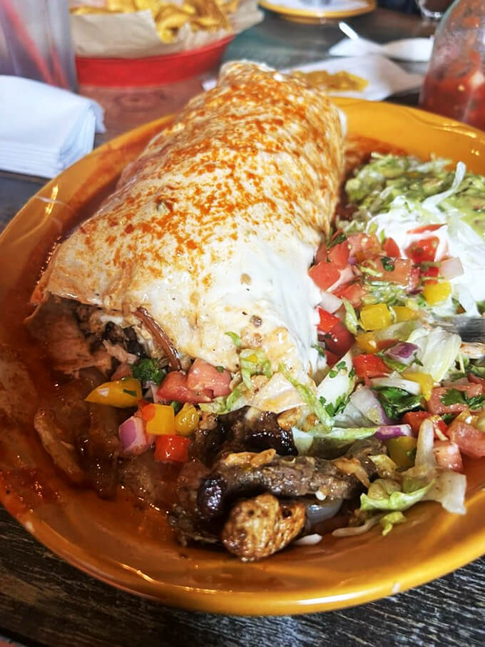 This burrito isn't just big - it's the kind of meal that requires a game plan and possibly a post-feast nap.