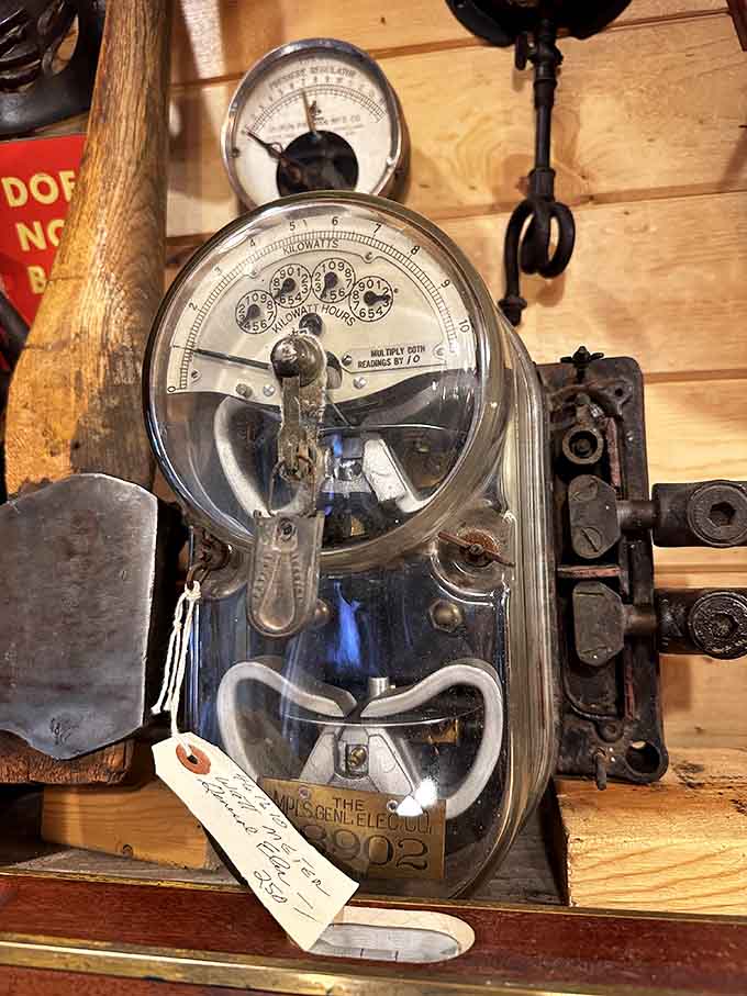 An antique electricity meter that measured power consumption back when people actually worried about leaving lights on because it mattered.
