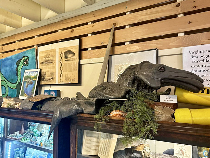 This detailed model of a lake monster emerges from its display, capturing the mixture of dread and wonder these creatures inspire.