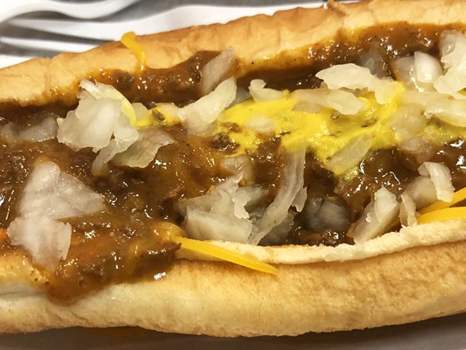 Say cheese! This Coney dog is ready for its close-up, flaunting more layers than a Shakespeare play.
