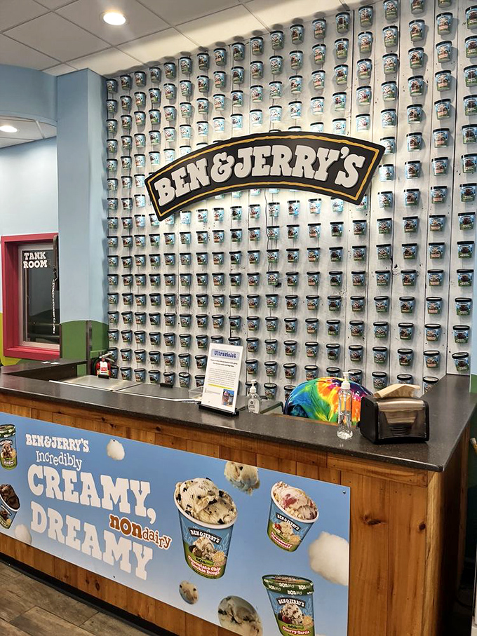 The welcoming counter features a wall of empty pints&mdash;silent witnesses to flavors that survived the great culling. Some might call it a flavor success story.