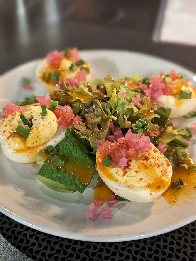 Devilishly delicious bites of heaven. These aren't your grandma's deviled eggs&mdash;they're a flavor-packed adventure for your taste buds.