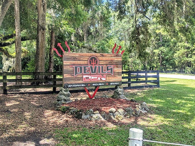 The wooden sign might say "Devil's Den," but this slice of paradise feels more heavenly than hellish.