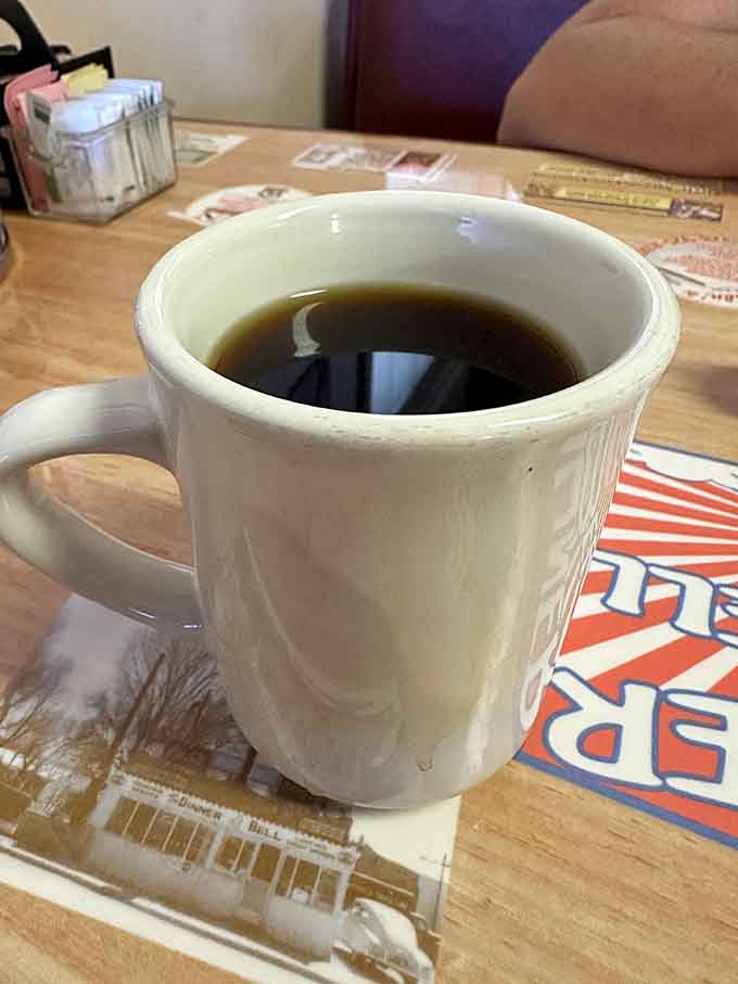 Strong diner coffee served in proper mugs, because some traditions should never change.