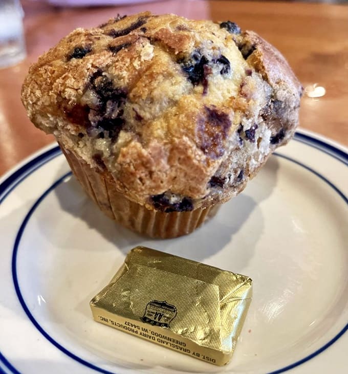 The blueberry muffin, studded with fruit and topped with a sugary crust, makes a strong case for dessert (or second breakfast).