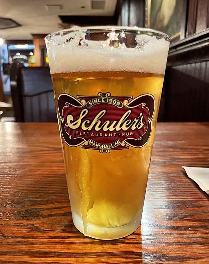 Draft beer in a Schuler's glass tastes better, probably because everything tastes better when you're this happy.