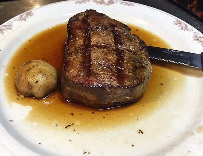This filet mignon sitting in its own juices is so tender you could probably cut it with a stern glance.