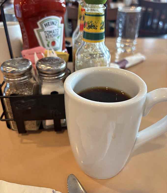 Fresh coffee served in a proper mug, because some traditions should never change no matter what year it is.