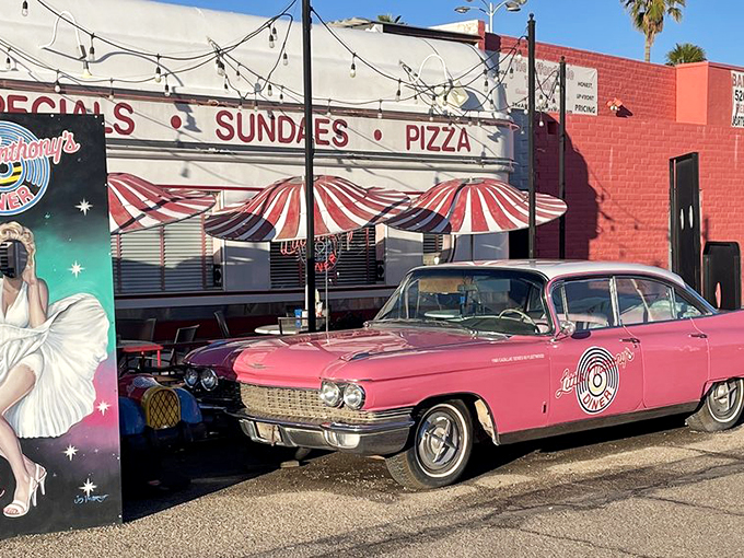 Honey, I shrunk the 1950s! Little Anthony's classic car display is like a Hot Wheels collection come to life, adding extra horsepower to your dining experience.