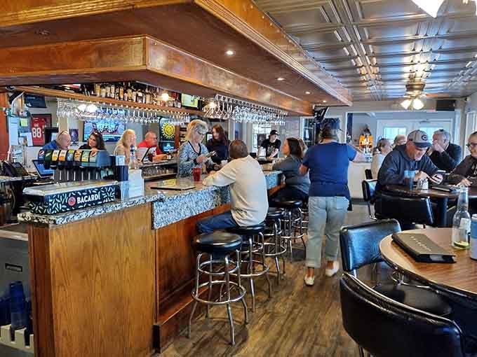 The bar area looks ready to serve up cold drinks and good times, with enough seating to accommodate the after-work crowd.