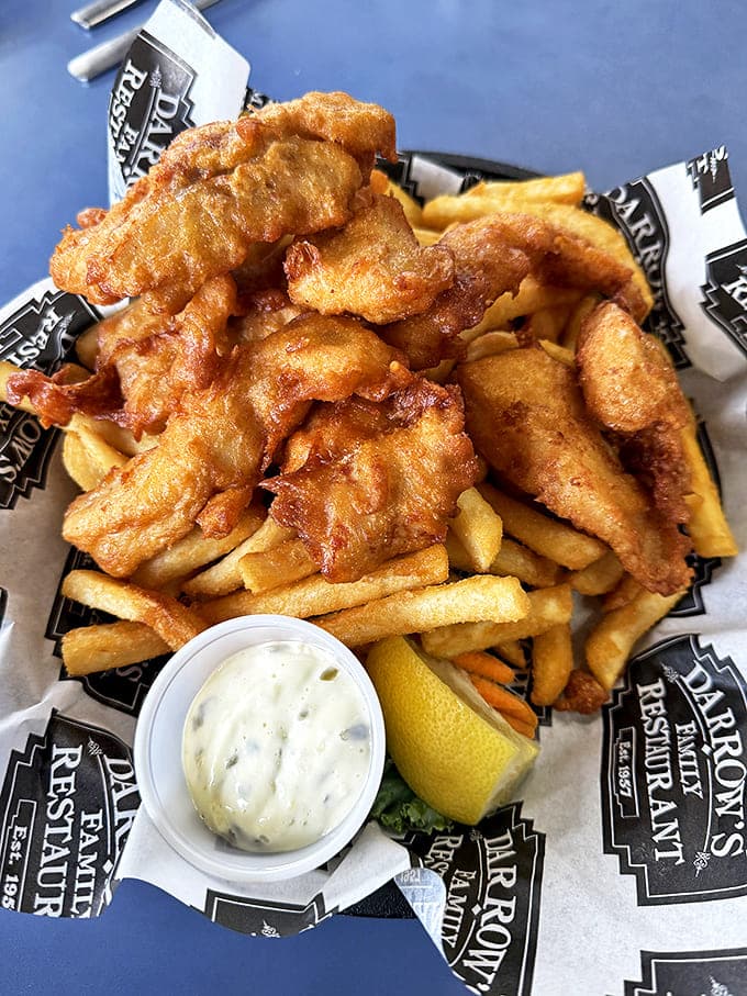 The fish and chips basket &ndash; where crispy, golden perfection meets tartar sauce worthy of its own fan club.