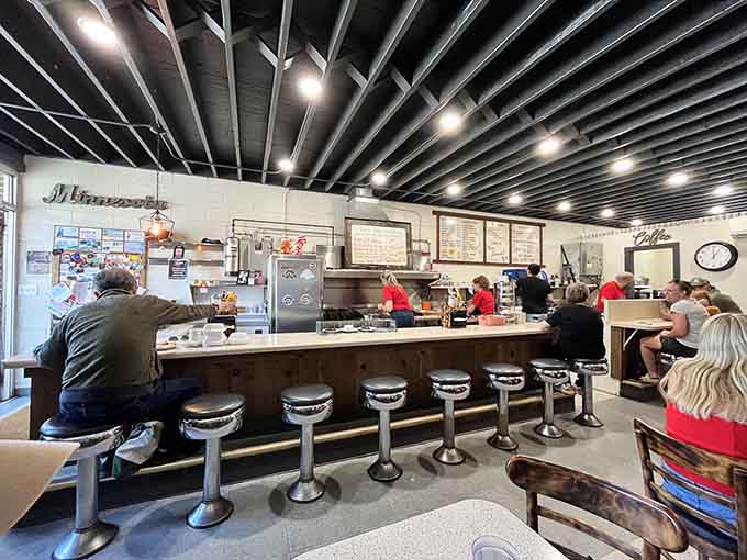 The counter at Frieda's is where magic happens, where orders are called out and pancakes are flipped with the confidence of decades of practice.