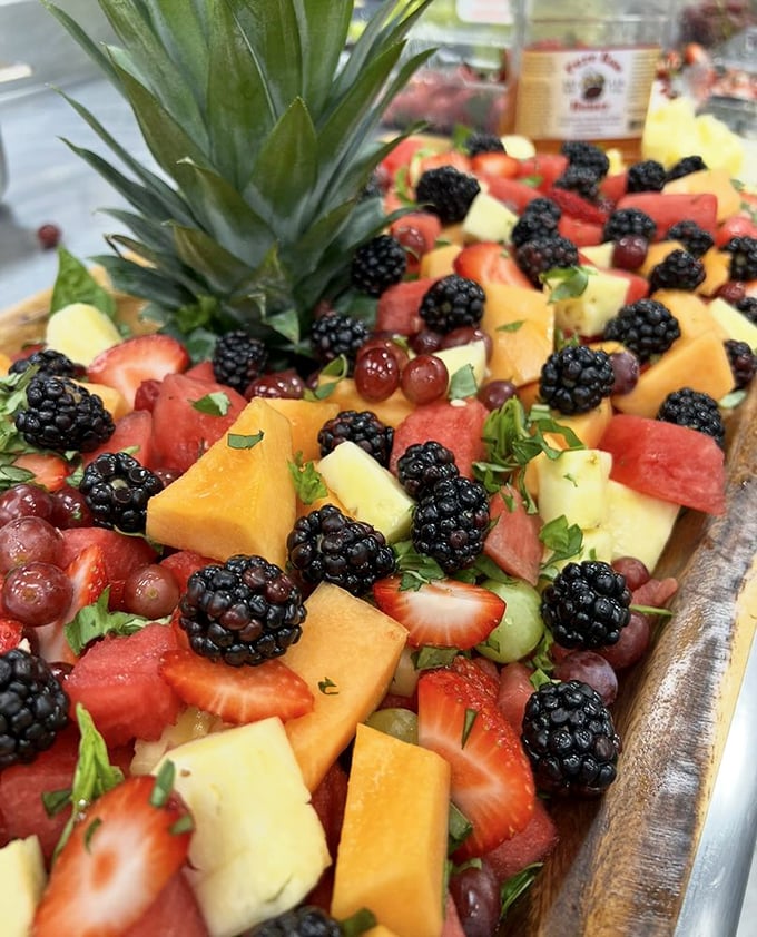 Nature's candy arranged with artistic precision&mdash;this fruit platter proves that sometimes the best dessert grows on trees and bushes.