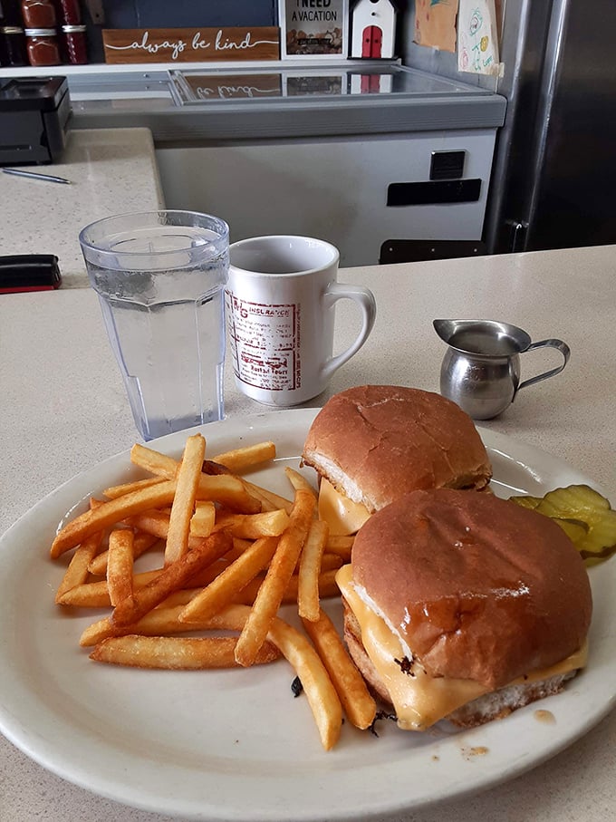 The burger in its purest form &ndash; a hand-formed patty on a soft bun with pickle chips standing guard.