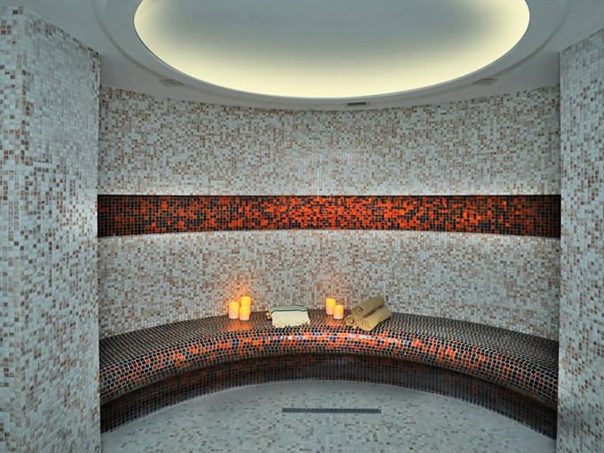 Steam Room: The mosaic-tiled fog chamber where your pores open so wide they practically introduce themselves to neighboring pores.