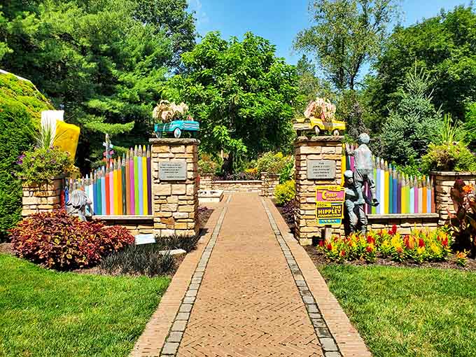 The entrance to the Children's Garden welcomes visitors with colorful pillars and playful decorations that basically scream "fun lives here, come on in!"
