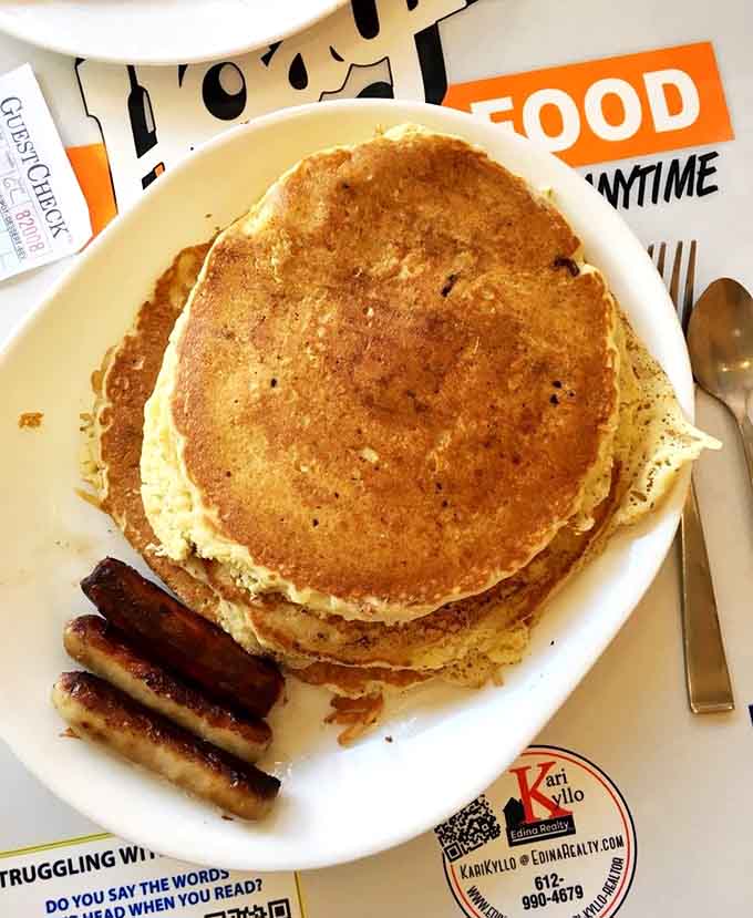 Pancakes stacked high enough to require structural engineering approval and a serious appetite to match.