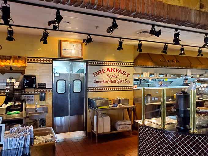 Kitchen area bustles with activity, where breakfast dreams transform into sizzling, delicious reality.