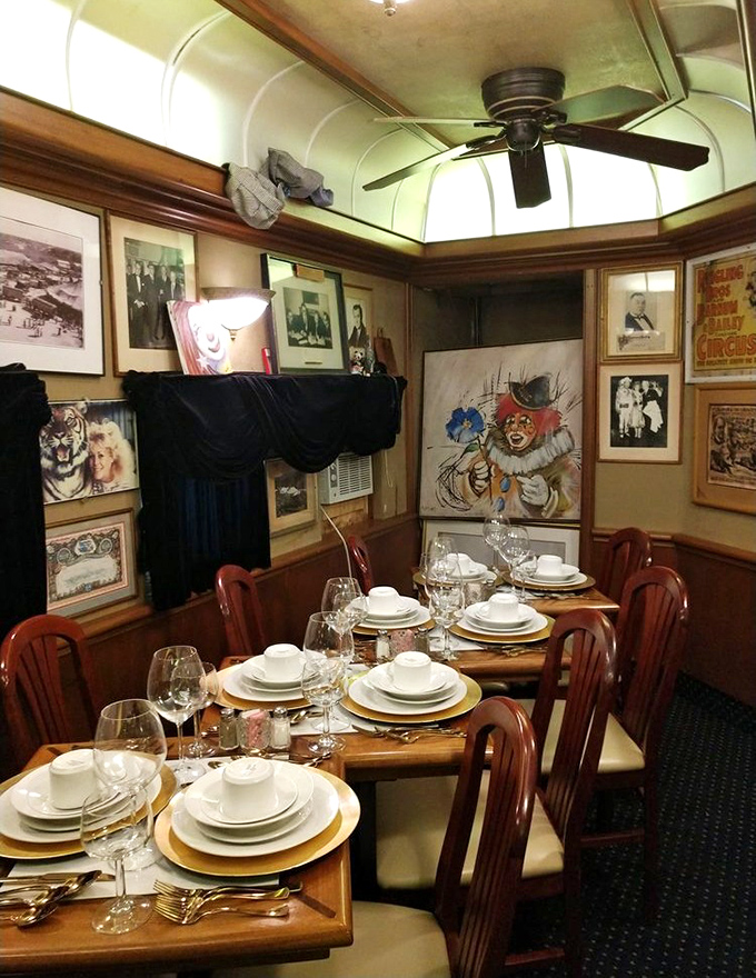 Intimate seating surrounded by circus history. The perfect spot for a memorable meal with those who appreciate the unusual.