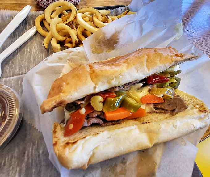 When you need a break from wings (sacrilege!), this Italian beef sandwich with its garden of toppings makes a compelling alternative.