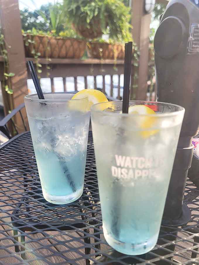 Those blue beverages look refreshing enough to make you forget it's not actually beach weather, even though you're eating by a lake in Ohio.