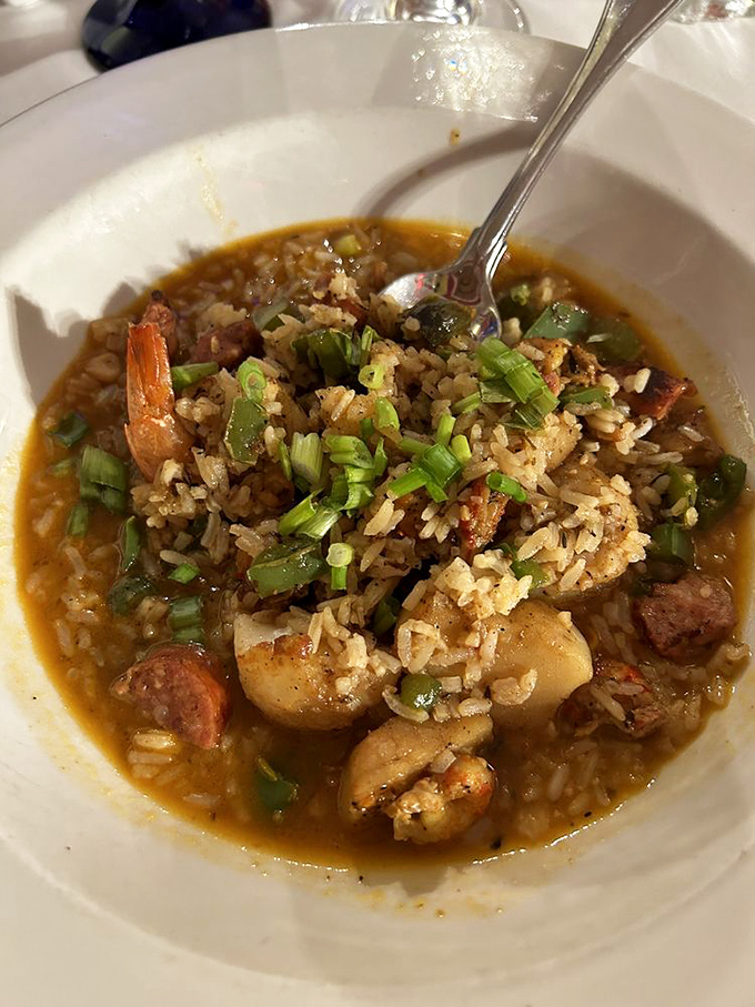 The jambalaya arrives like a celebration in a bowl&mdash;plump shrimp, savory sausage, and tender chicken nestled among perfectly cooked rice.
