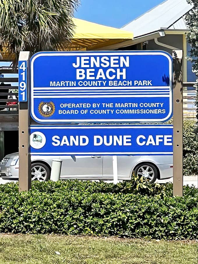 The official welcome to Jensen Beach, where even the sign looks relaxed &ndash; your formal invitation to slow down and stay awhile.