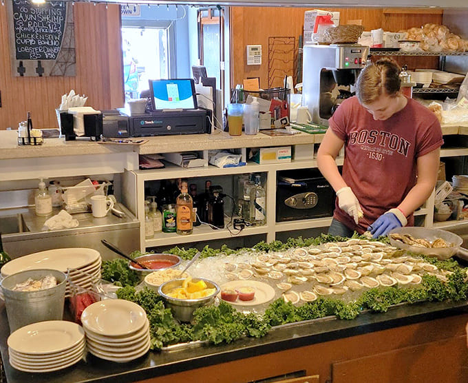 Fresh oysters on ice waiting for their moment, like actors backstage before the performance of a lifetime.