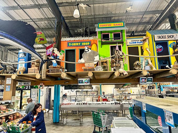 Miniature beach shacks perch above the seafood counter, creating a coastal vibe in landlocked Ohio somehow.