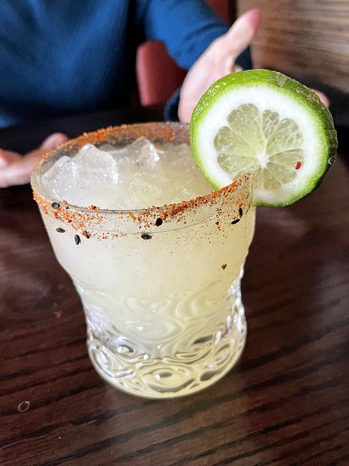 The spice-rimmed margarita offers the perfect cooling counterpoint to Tori's heat-forward ramen options &ndash; refreshment with a kick.