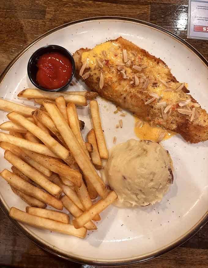 Golden panko-crusted walleye with crispy fries proves this kitchen's talents extend well beyond the Tex-Mex realm into Midwest classics territory.